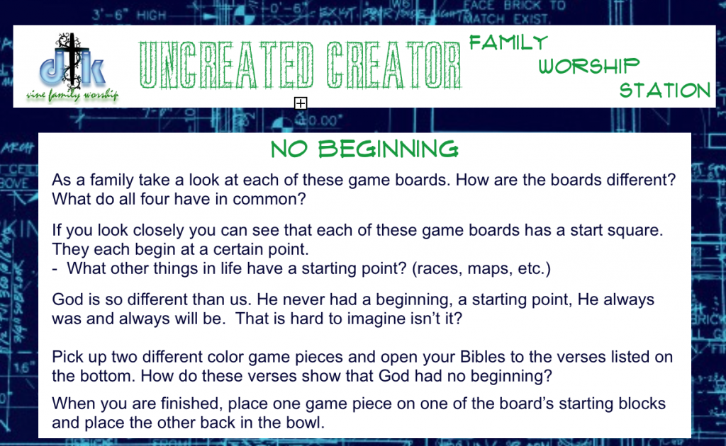 uncreated Creator – family worship ~ dandibell